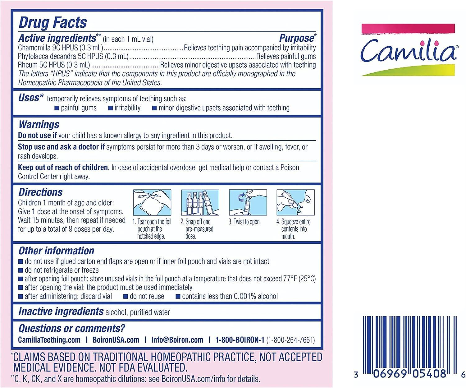 Boiron Camilia Teething Drops - Daytime & Nighttime Relief for Baby's ...