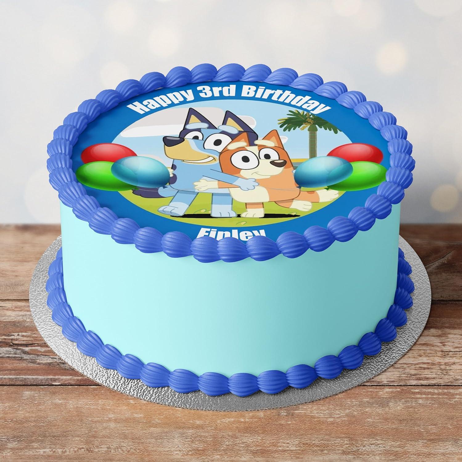 Bluey Blue Dog Theme Personalised PRECUT Cake Topper 8 Inch Round ...
