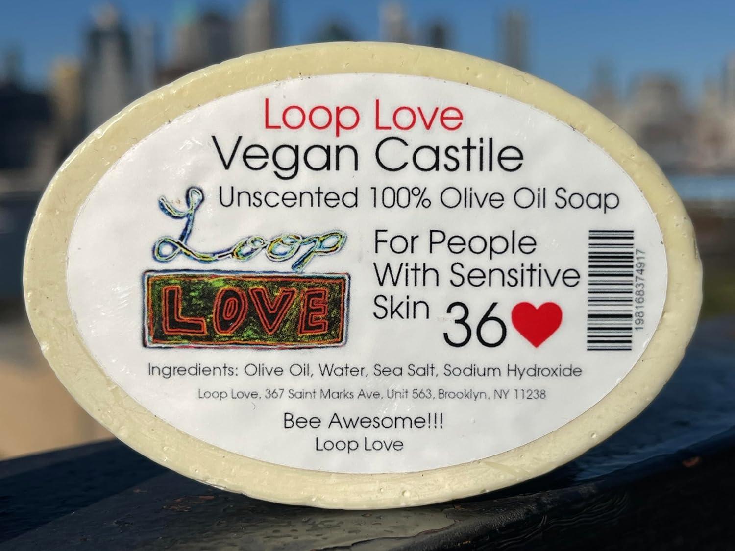Loop Love Vegan Castile Soap - Unscented 100% Olive Oil Bar - Maximum ...