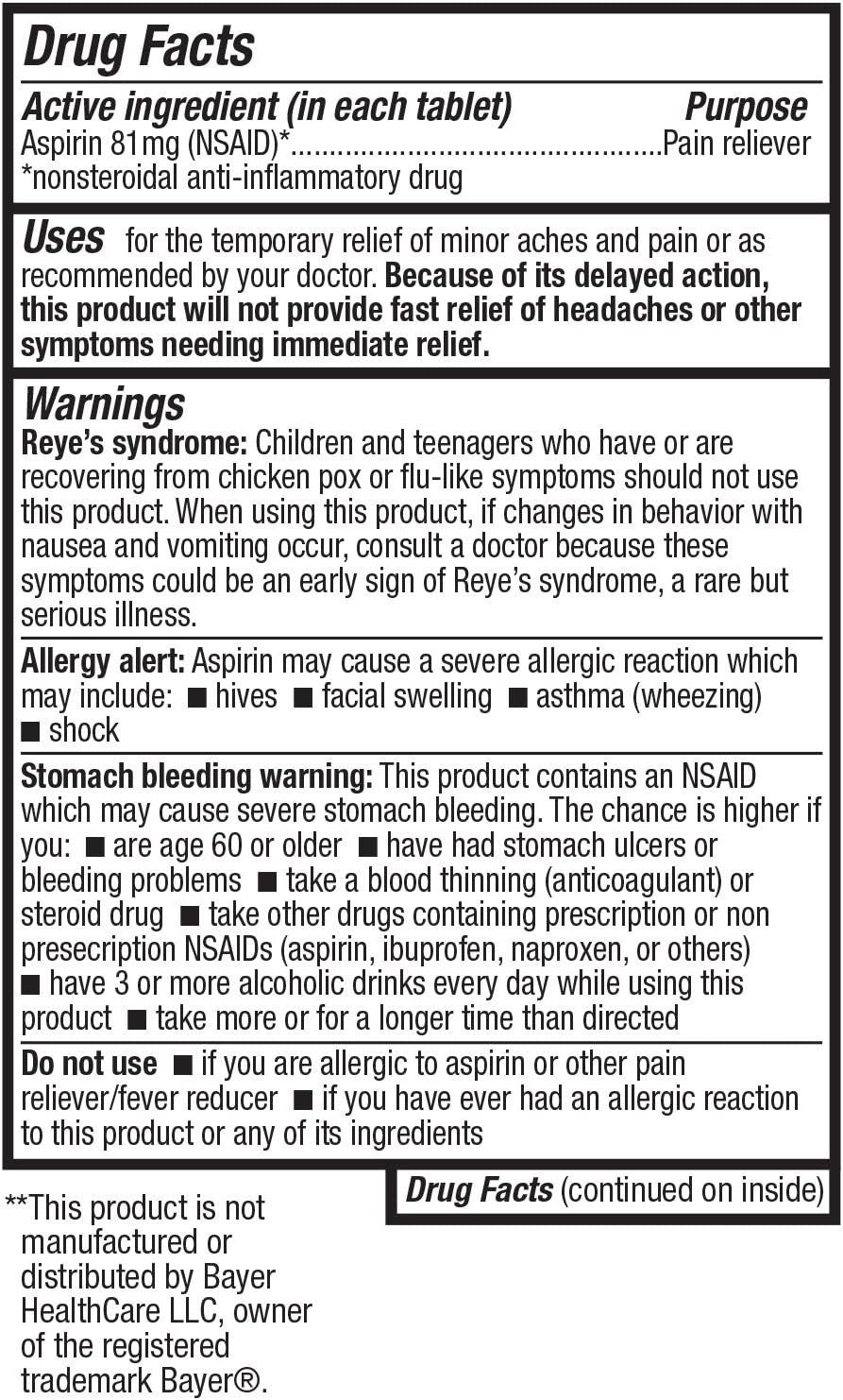 HealthA2Z Aspirin 81mg (300 Tablets) - Low Strength Enteric Coated ...