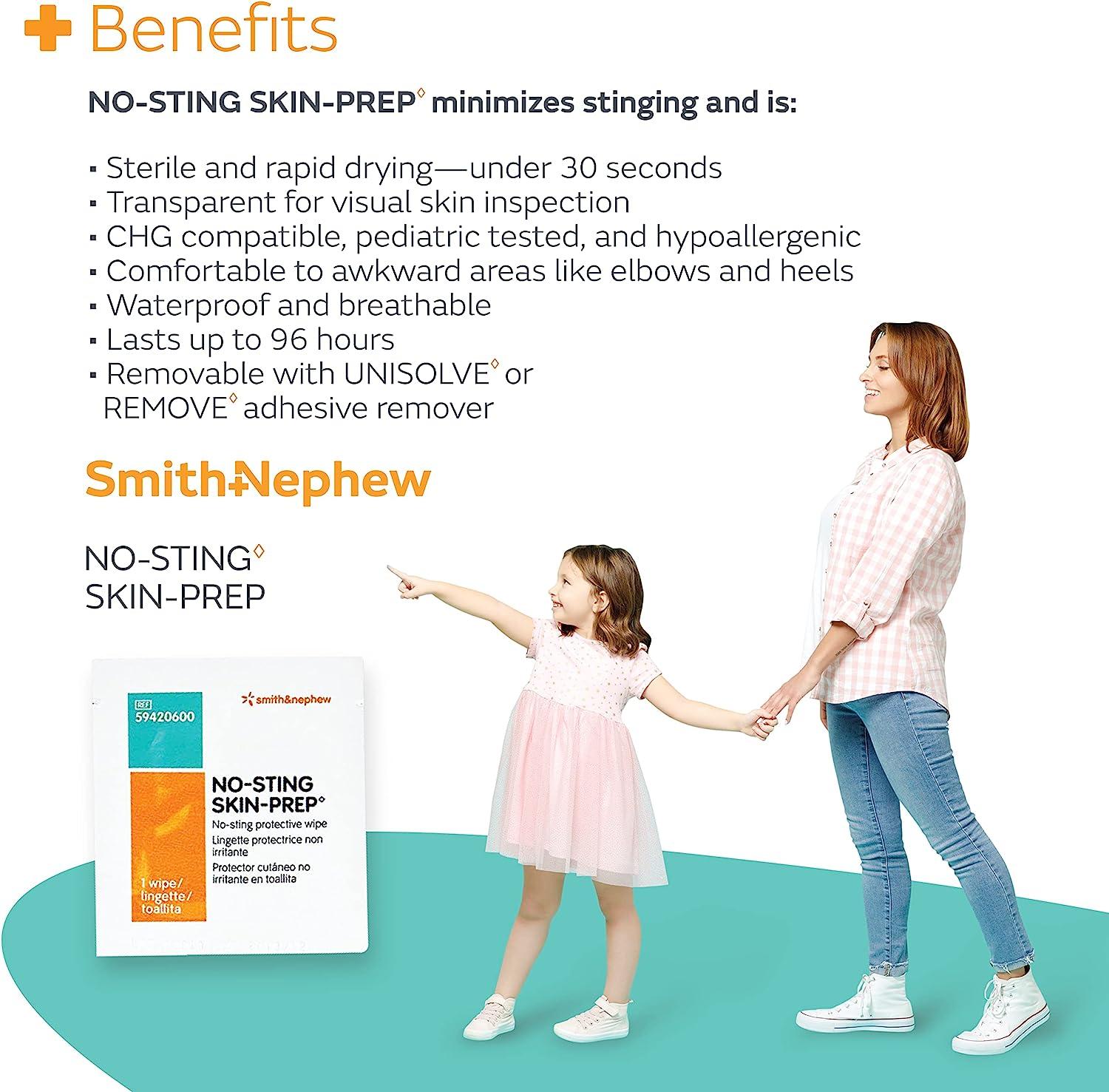 Smith & Nephew NO-STING SKIN-PREP Wipes - Alcohol-Free Skin Barrier ...