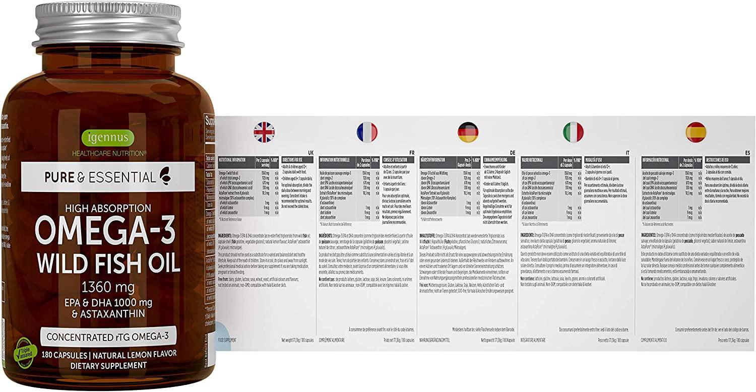 Pure & Essential High Absorption rTG Omega-3 Fish Oil 1360mg - Non-GMO, 2:1 EPA DHA Ratio ...