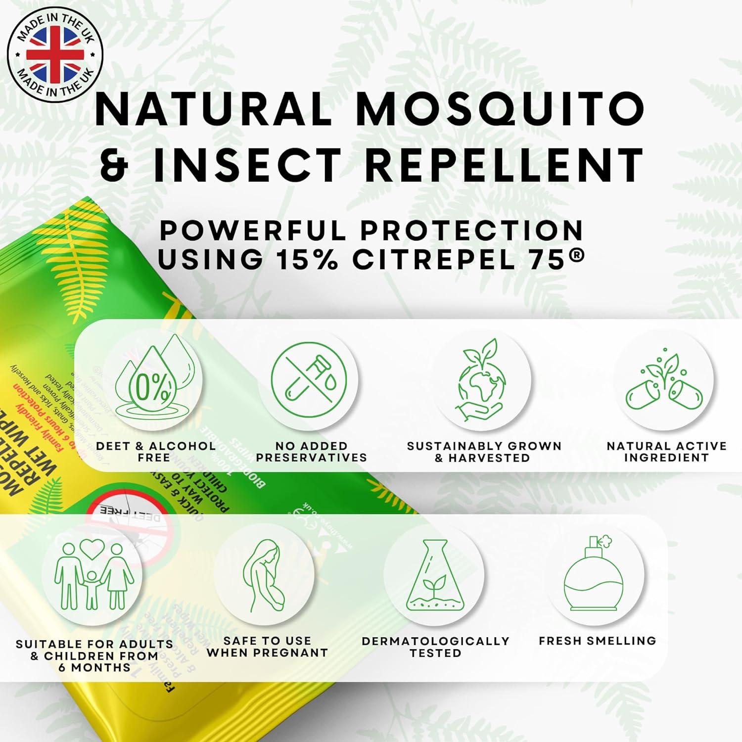 THEYE Mosquito Repellent Wipes - 100% Natural & Plant-Based - Deet ...