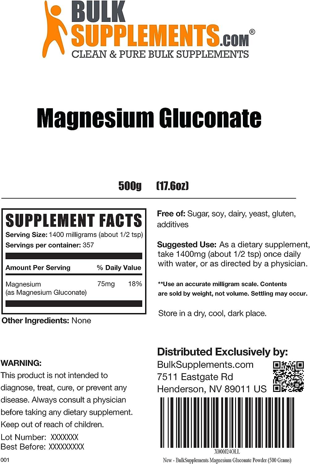 High Absorption Magnesium Gluconate Powder - Pure 1400mg Supplement ...