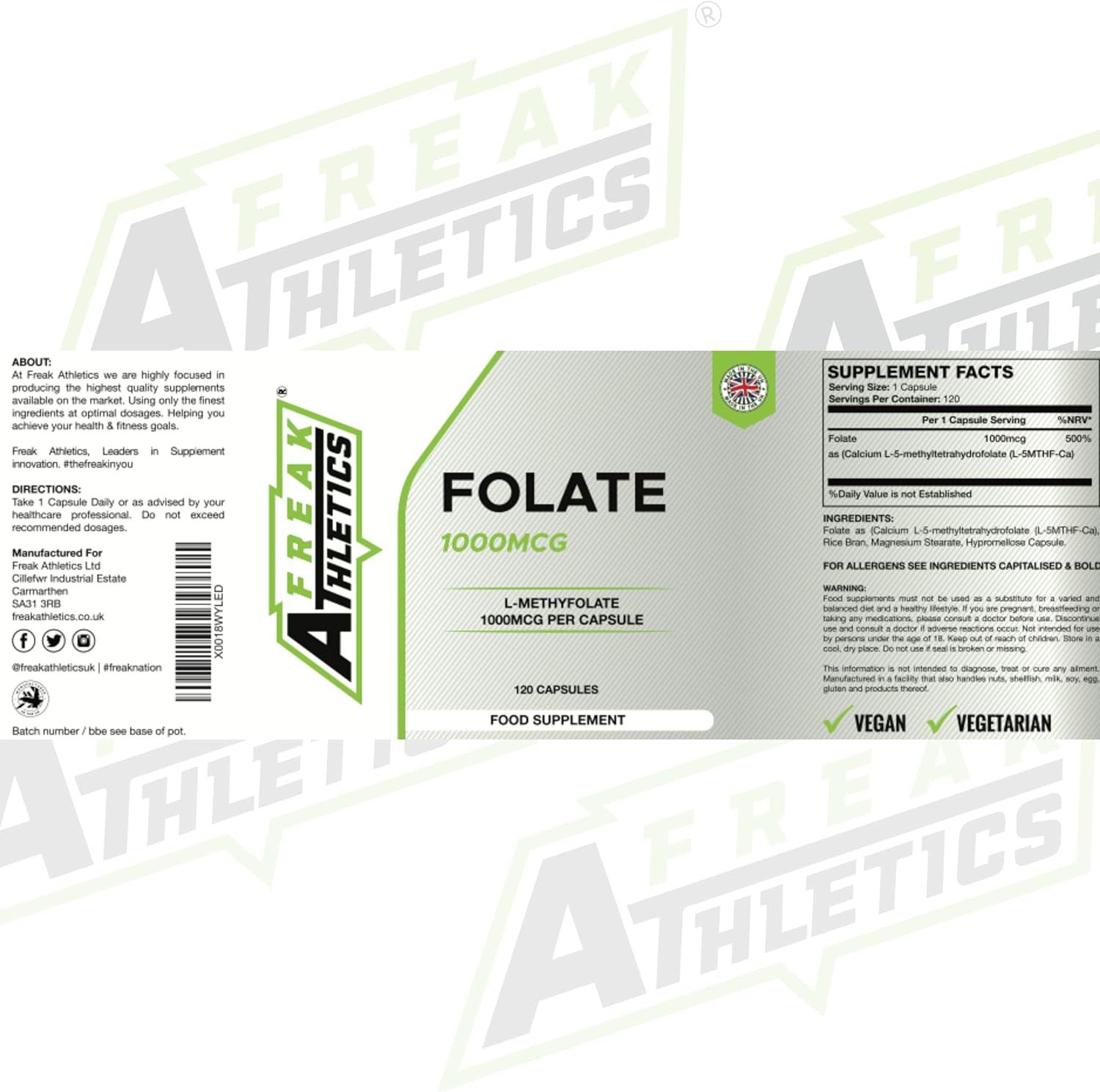 Folate 1000mcg (L-Methylfolate) 120 Capsules - 5-MTHF Active Folic Acid ...