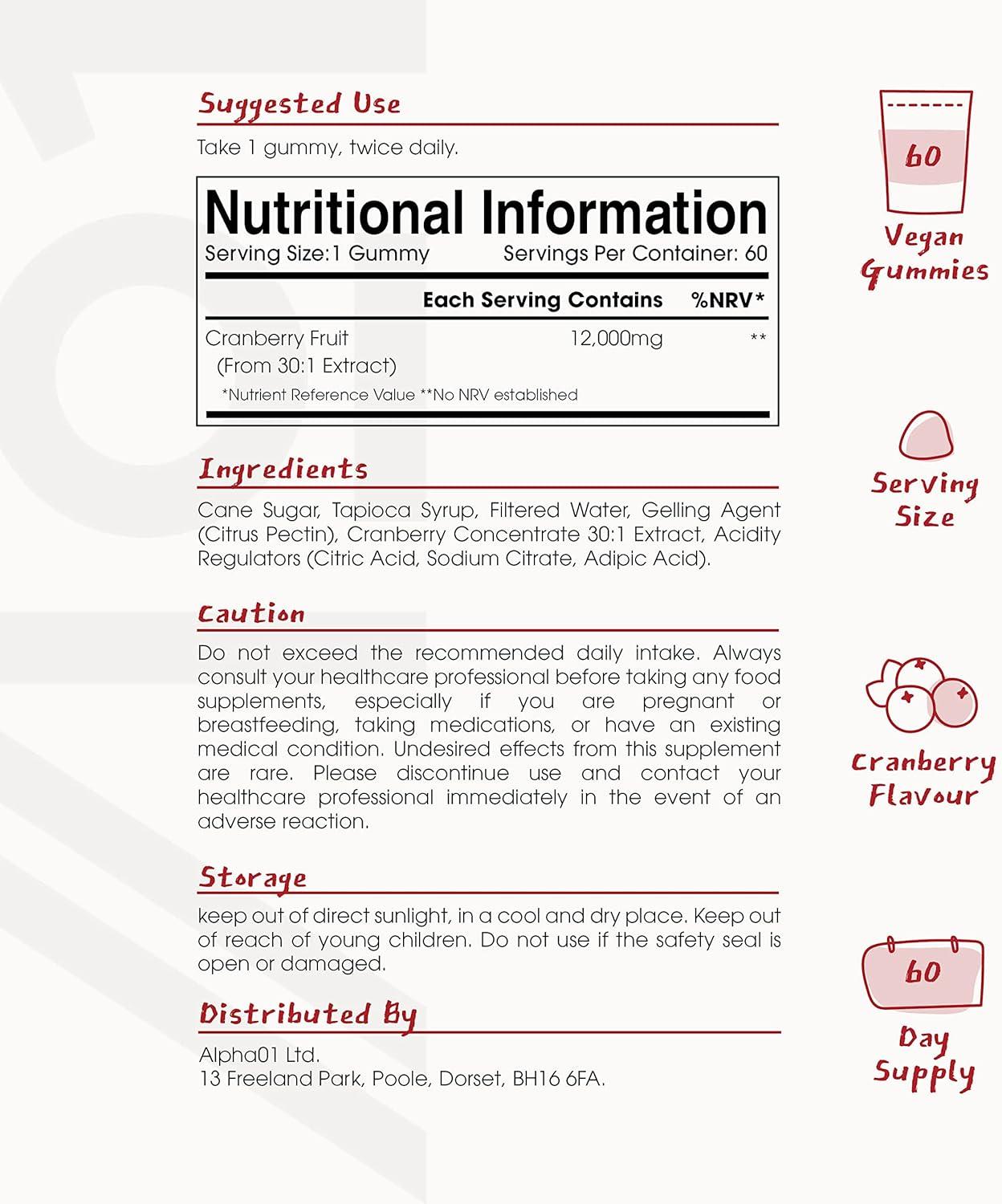 Cranberry Extract Gummies 12,000mg - Potent Tapioca Cranberry Flavour ...