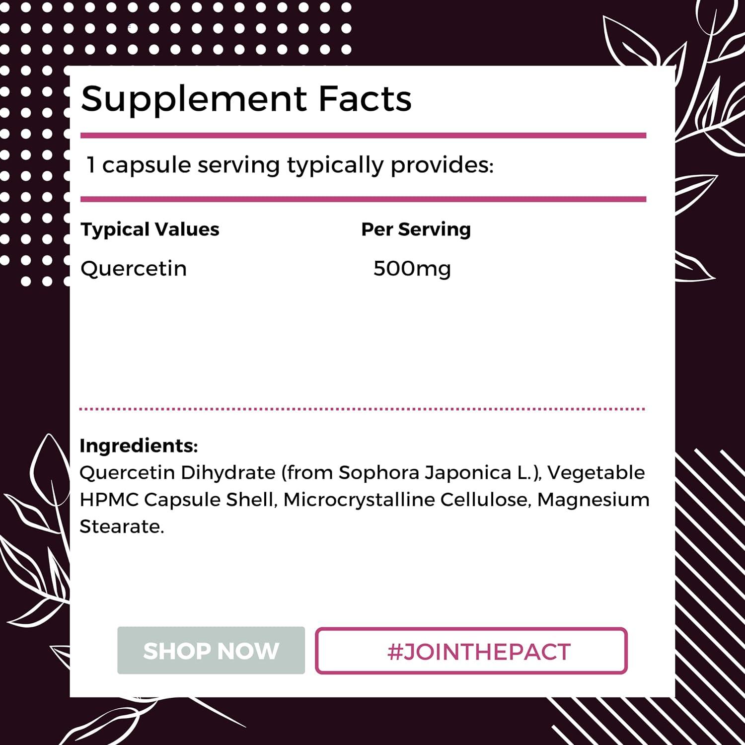 Quercetin 500mg High Strength Antioxidant Immune Support Supplement ...