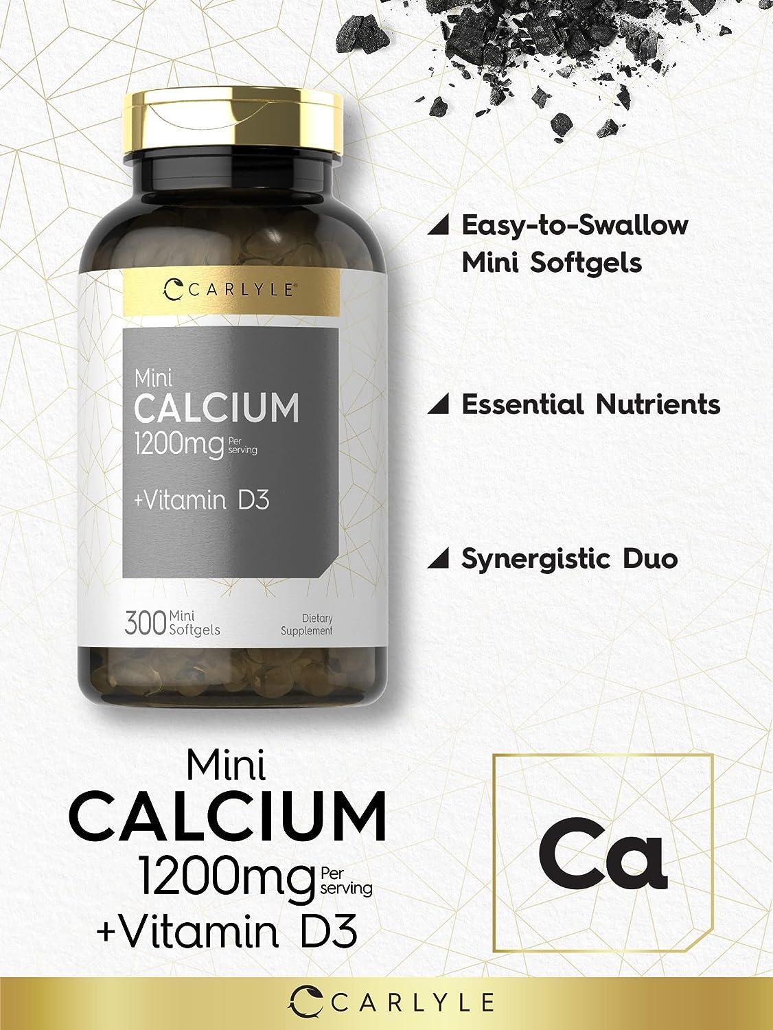 Carlyle Calcium with D3 1200mg | 300 Mini Softgels | Non-GMO & Gluten ...