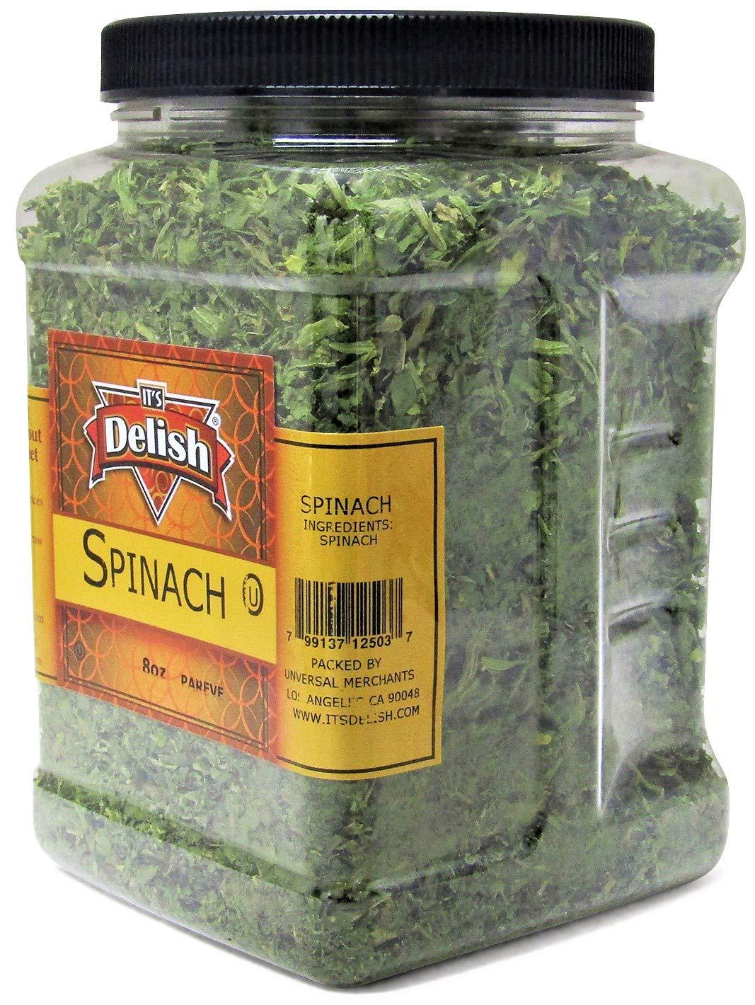 Premium Gourmet Chopped Dried Spinach Flakes - 8 Oz Jumbo Reusable ...