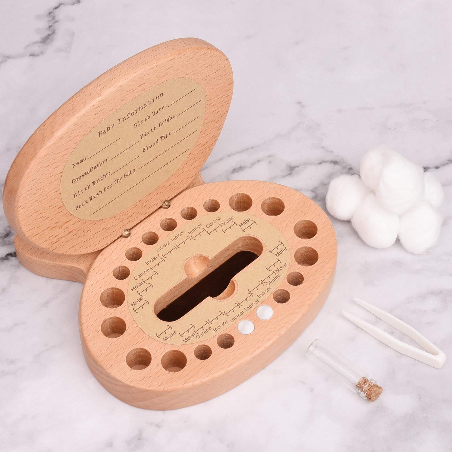 Baby Tooth Keepsake Fairy Box Holder with Lanugo Bottle AhfuLife Wooden ...