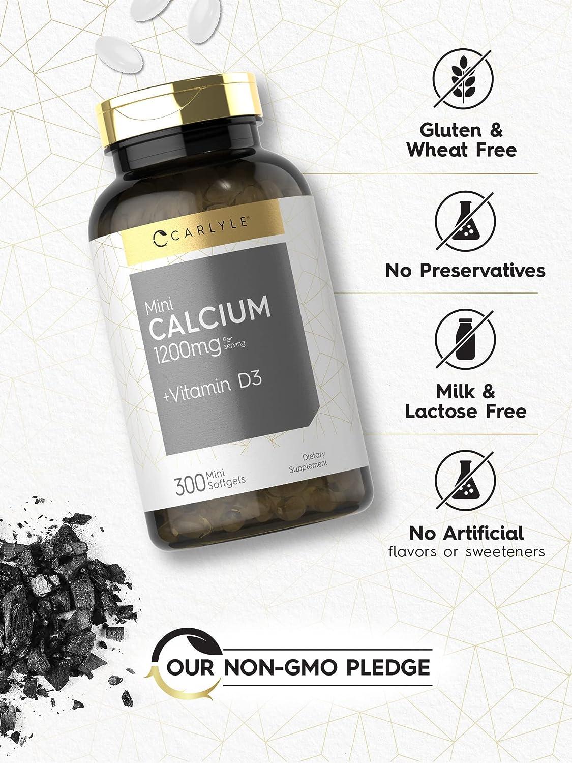 Carlyle Calcium with D3 1200mg | 300 Mini Softgels | Non-GMO & Gluten ...