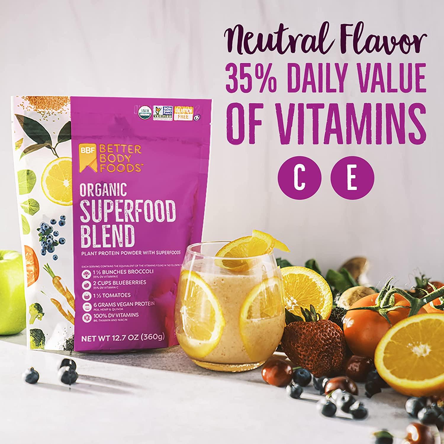 BetterBody Foods Organic Superfood Powder with Protein, Vitamins C, E ...