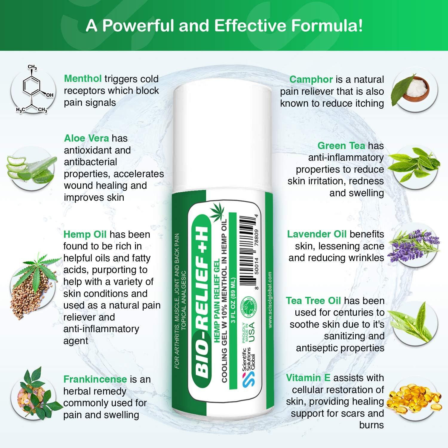 BIO-RELIEF +H Hemp Pain Relief Gel 3 oz Roll-on | 10% Menthol ...