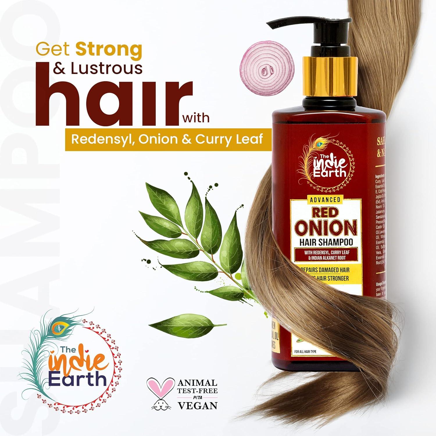 The Indie Earth Advanced Red Onion Shampoo 300ml/10 Fl.Oz with 15 ...