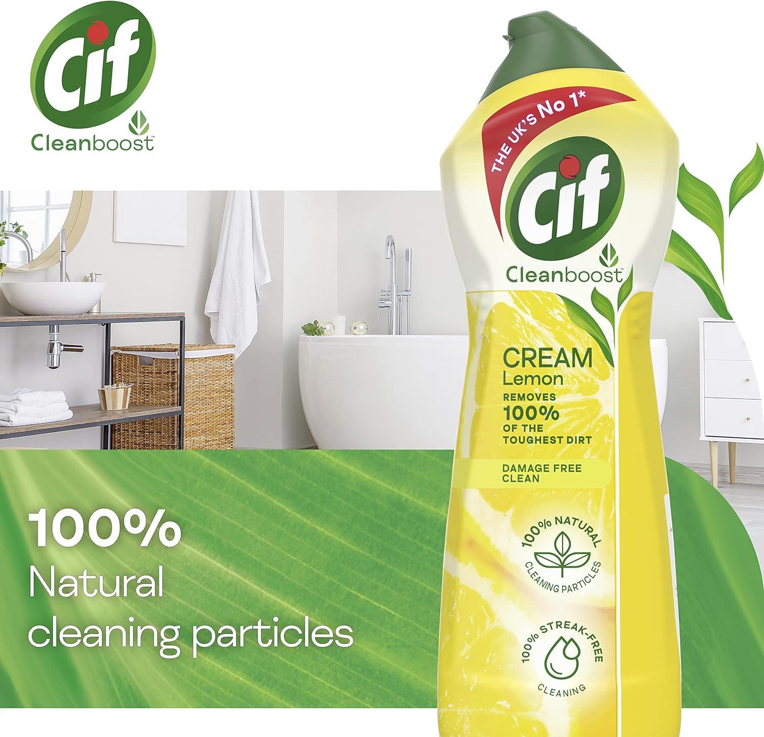 Cif Lemon Cream Cleaner 750 ml - 100% Natural Cleaning Particles ...