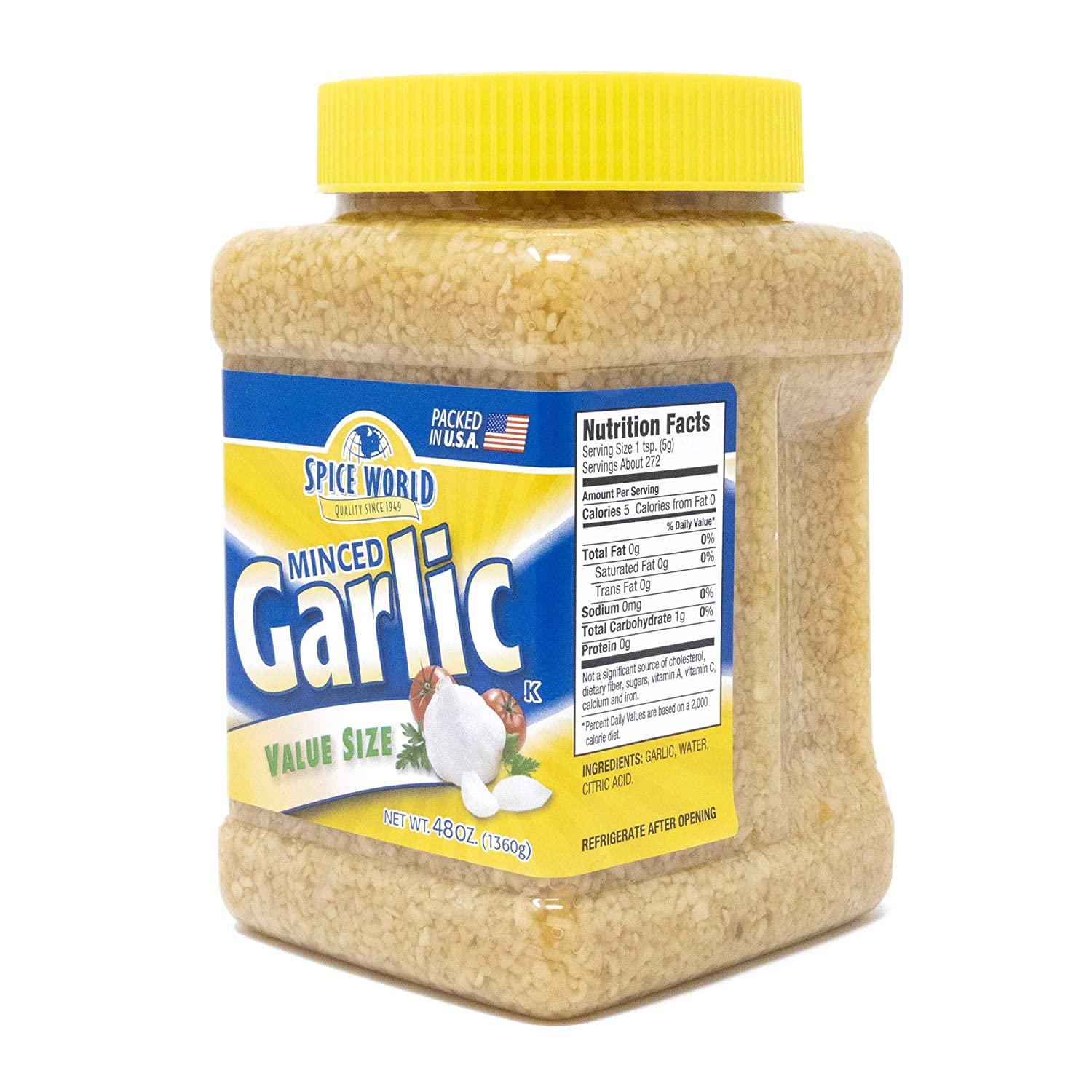 Spice World Fat Free Minced Garlic 48oz - Premium Garlic for Flavorful ...