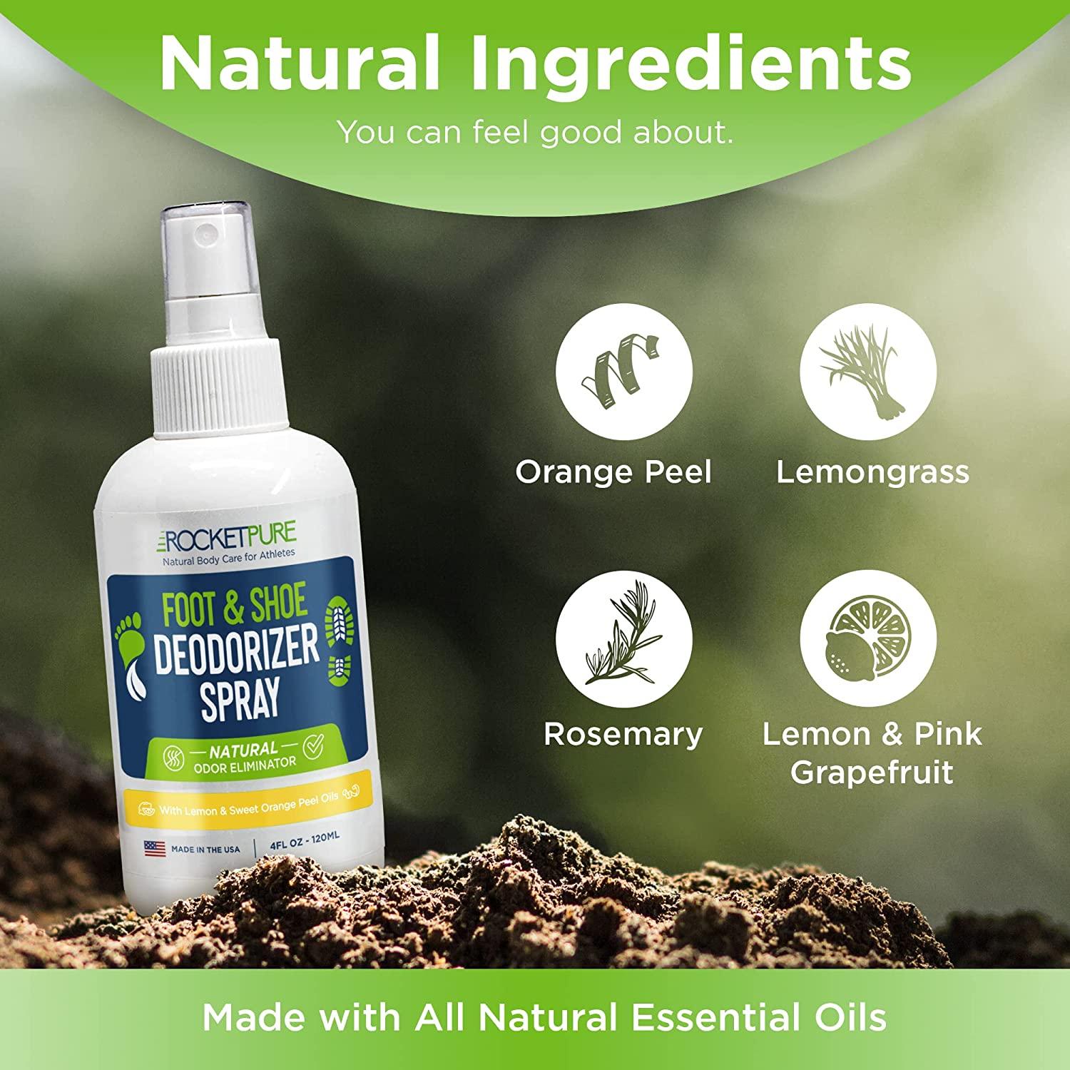 Rocket Pure Natural Shoe Deodorizer and Foot Spray - Lemon Scented Odor ...