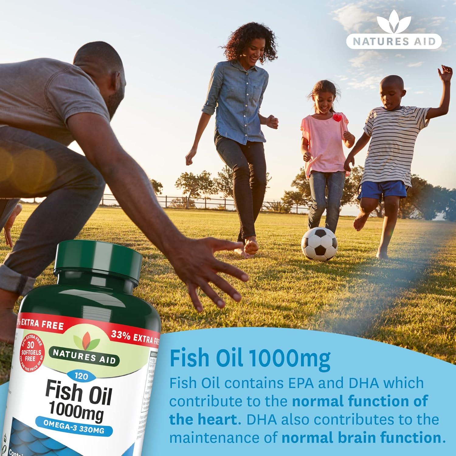 Natures Aid Fish Oil 1000mg | Omega 3 (180mg EPA & 120mg DHA) | 120 ...