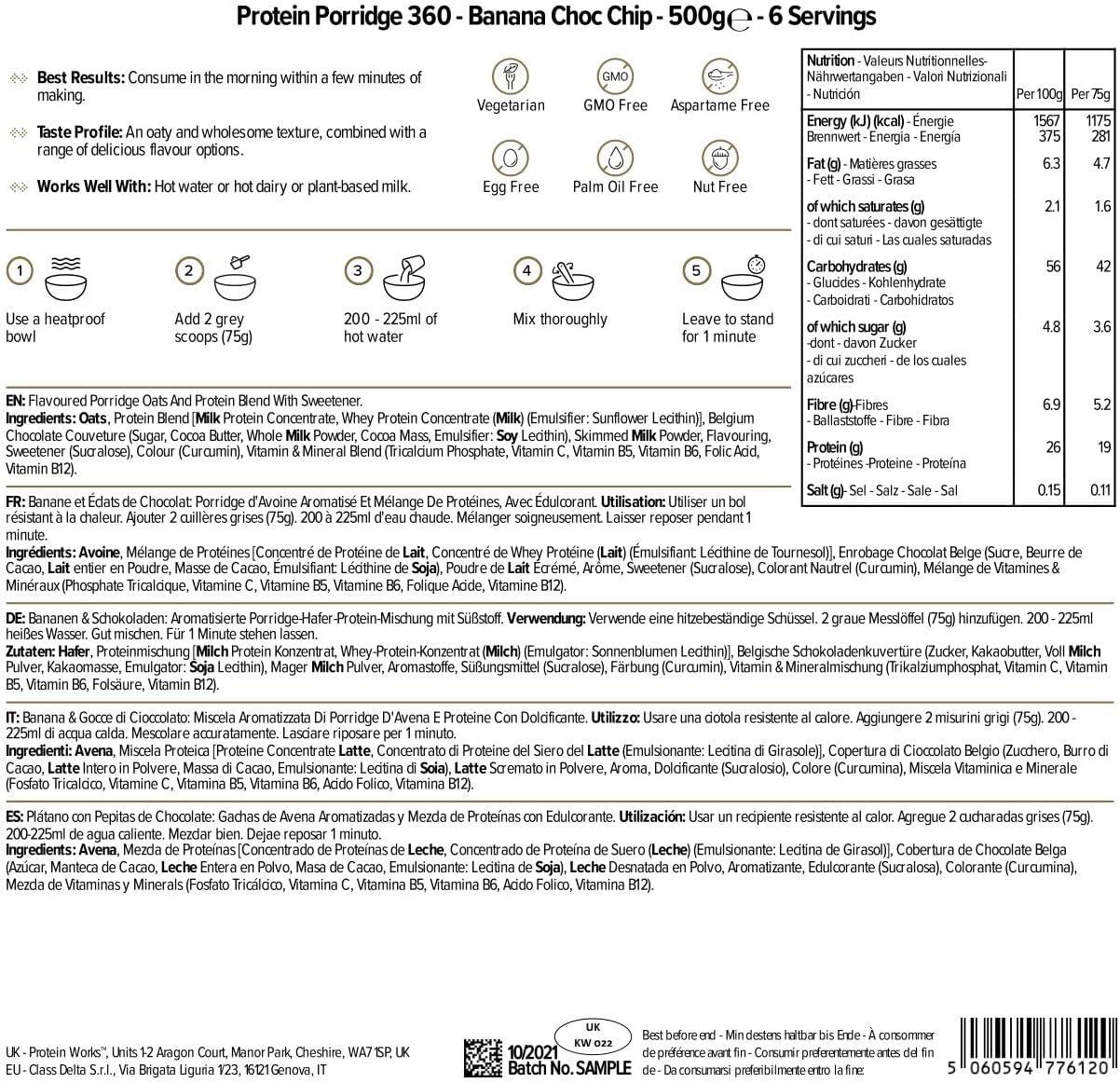 Protein Works High Protein Porridge 360 - Low Sugar Breakfast with ...