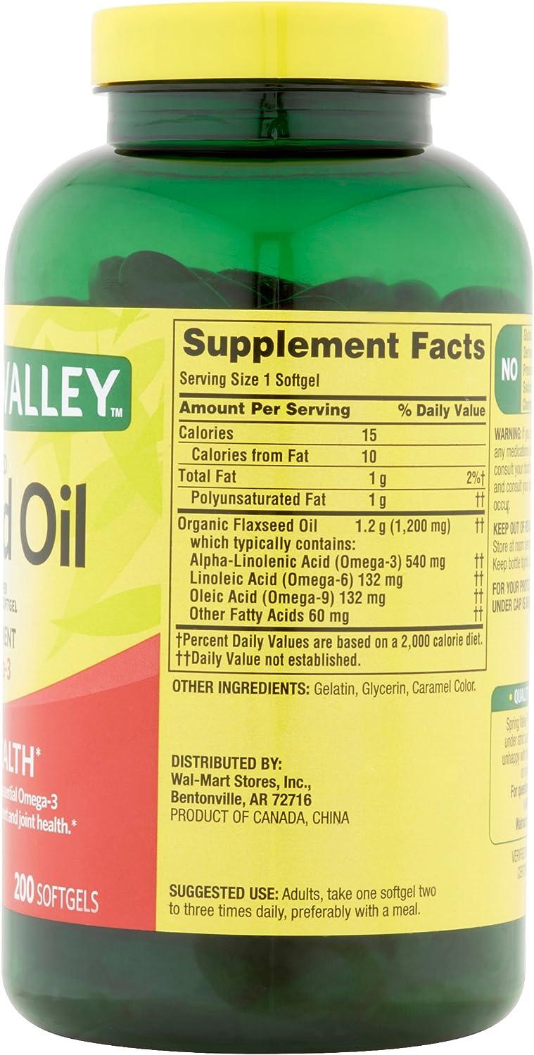 Spring Valley Flaxseed Oil 1200 mg - 200 Softgels | Pure Omega-3 ...