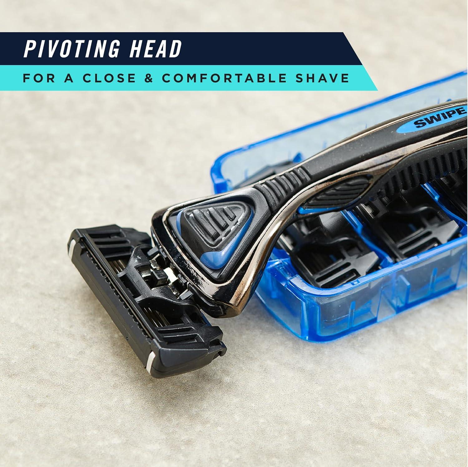 SWIPE Premium Men's 6-Blade Razor Kit with Flex Head Handle + 24 ...