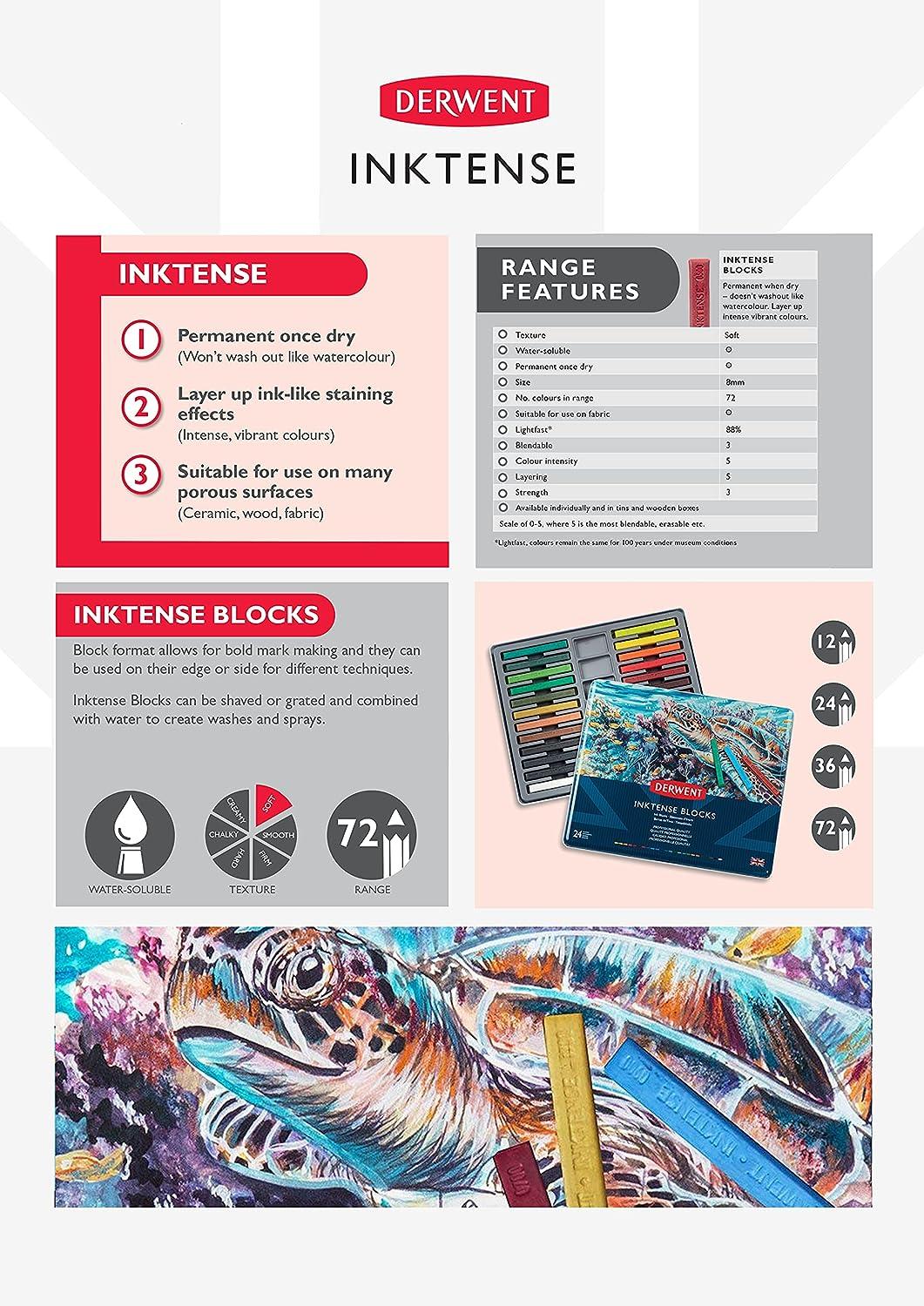 Derwent Inktense Blocks 24 Tin Set - Soft Texture, Watersoluble for ...