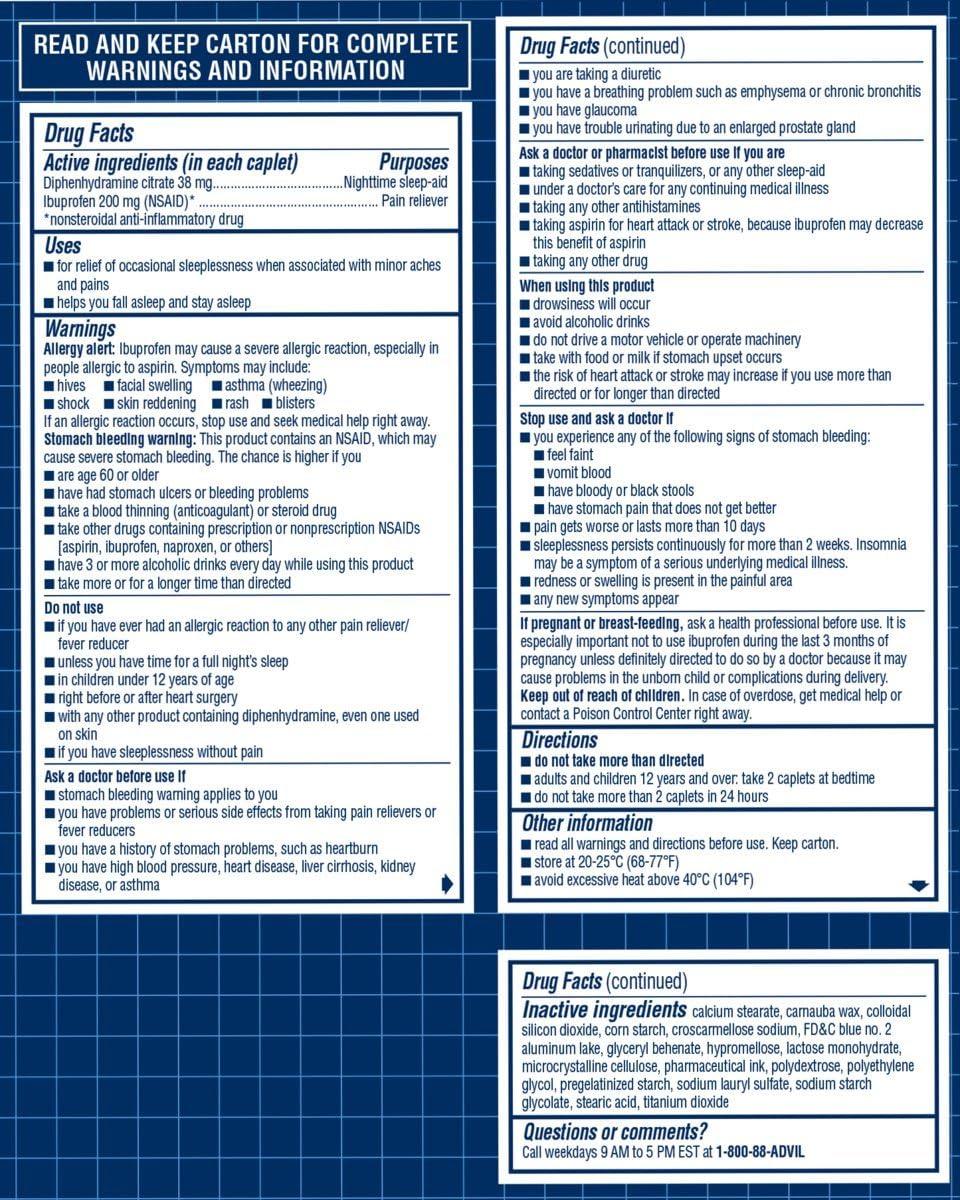 Advil PM Caplets (200 ct.) - Fast-Acting Pain Relief and Sleep Aid ...