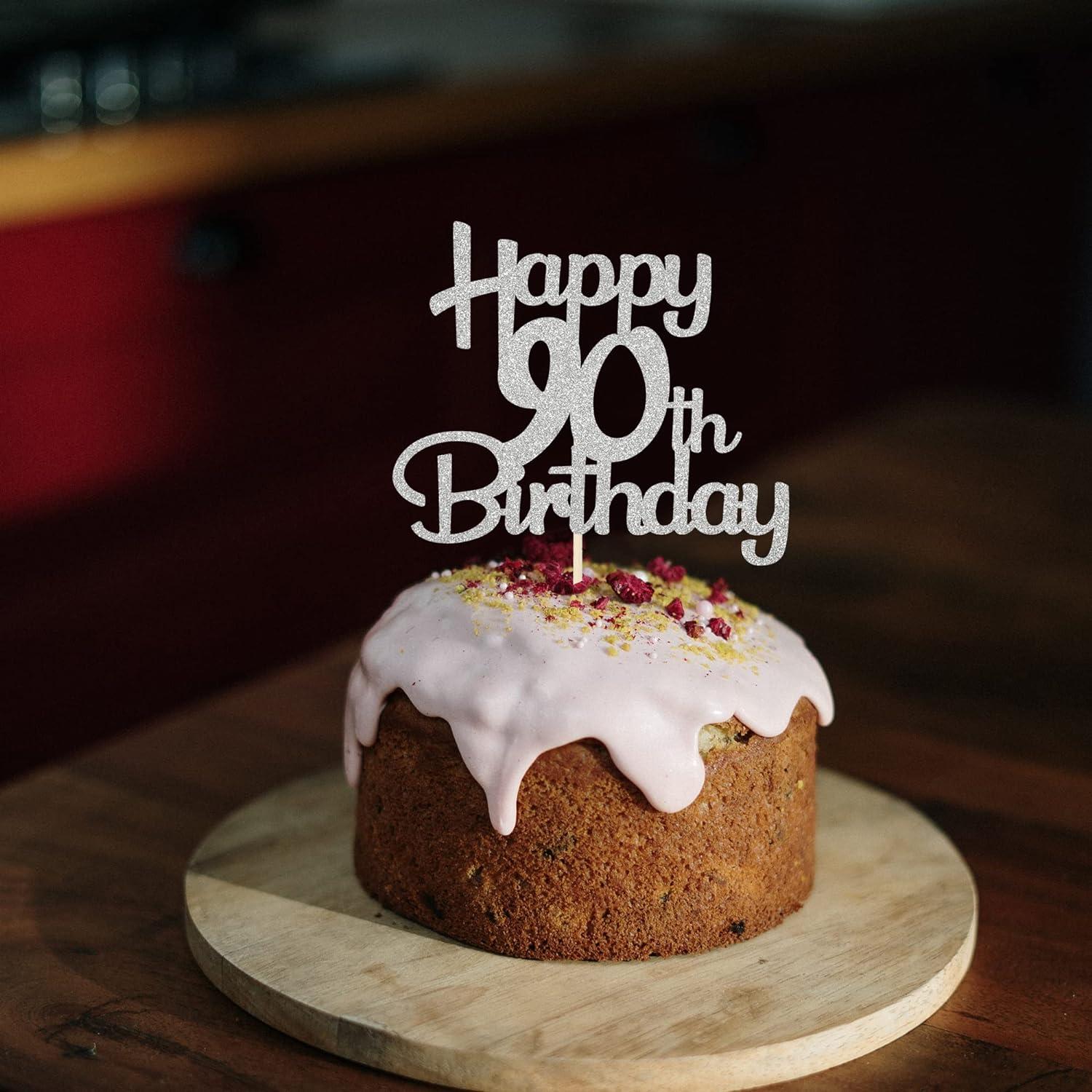 Sotpot Silver Glitter 90 Cake Topper 90th Birthday Cake Decorations for ...