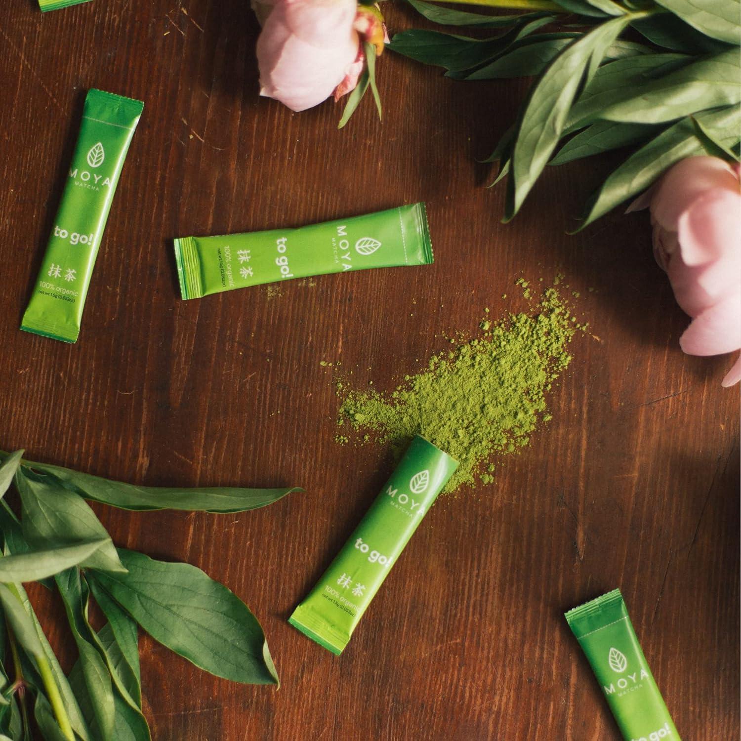 Organic Moya Matcha to Go! Set | 24 x 1.5g Matcha to Go Sticks + Glass ...