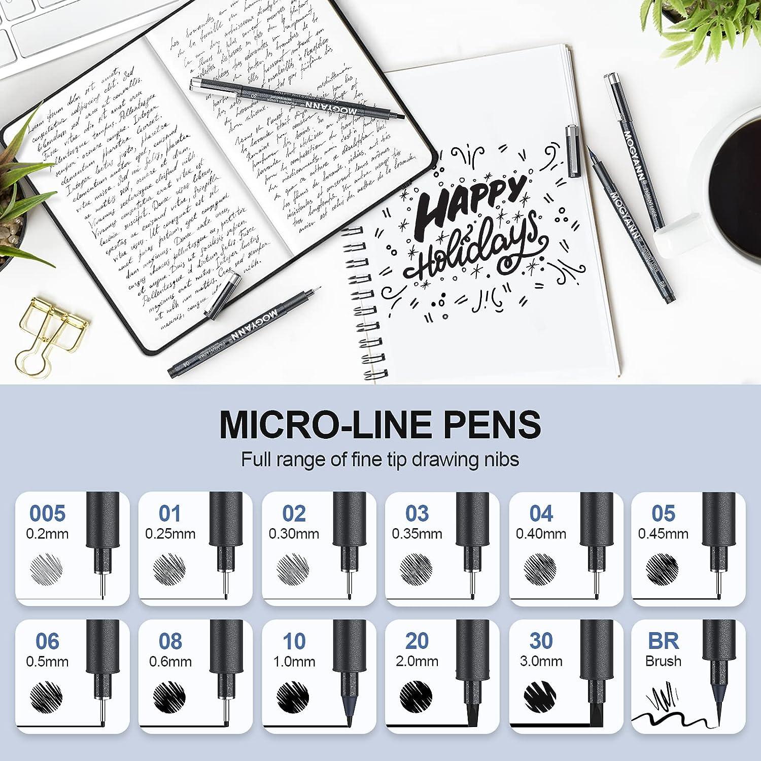 Mogyann Black Drawing Pens - 12 Waterproof Ink Pens for Artists ...