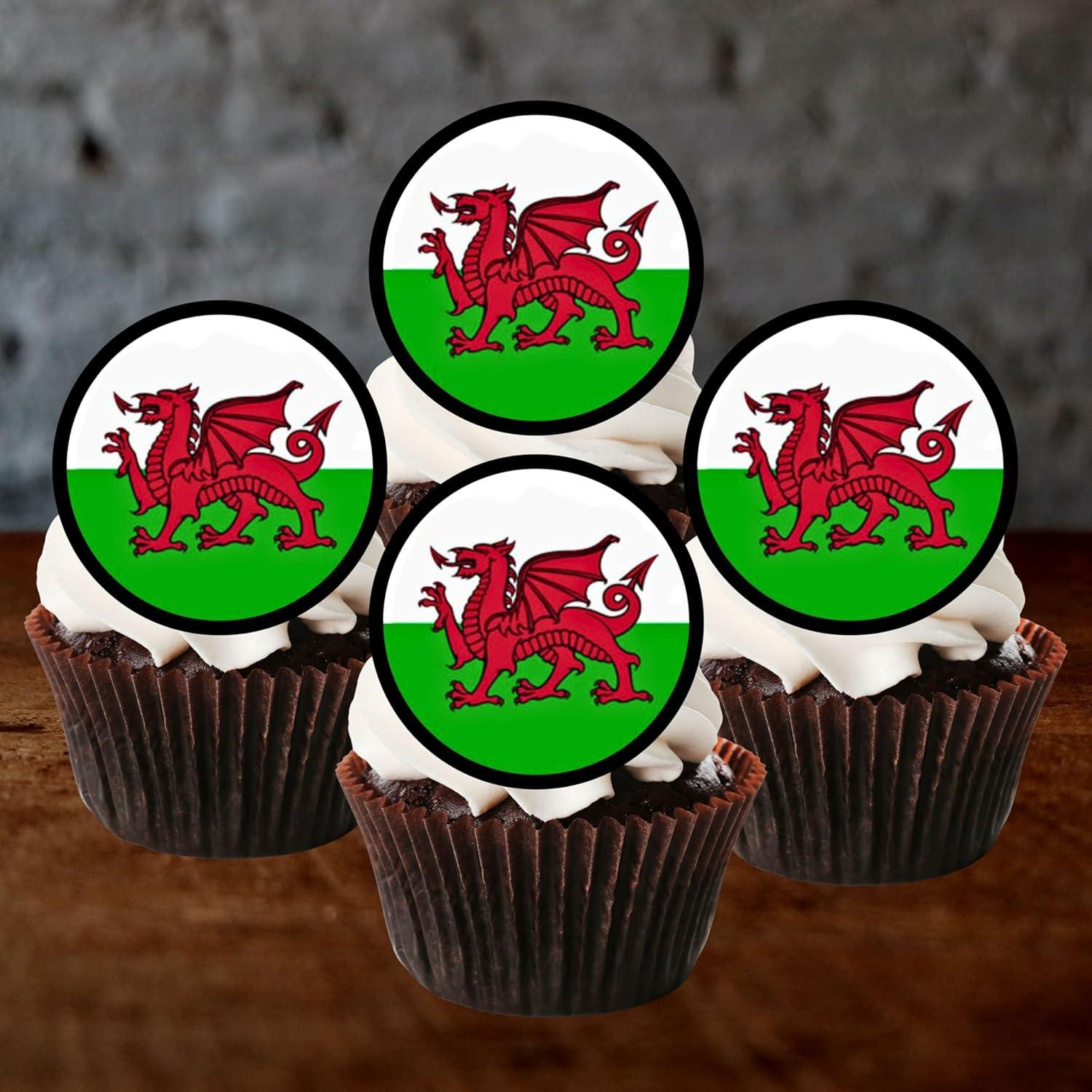 48 Welsh Dragon Cupcake Toppers Edible Welsh Flag Cupcake Decorations ...