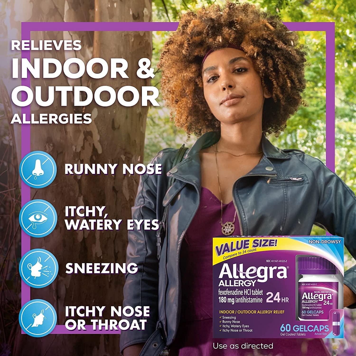 Allegra Adult 24HR Non-Drowsy Antihistamine, 60 Gelcaps, Fast-acting ...