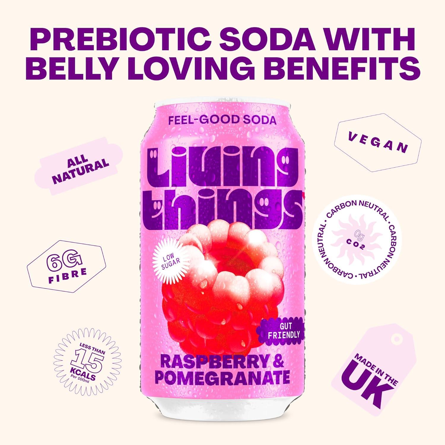 Living Things Prebiotic Soda - Raspberry & Pomegranate Flavor - 12 x ...