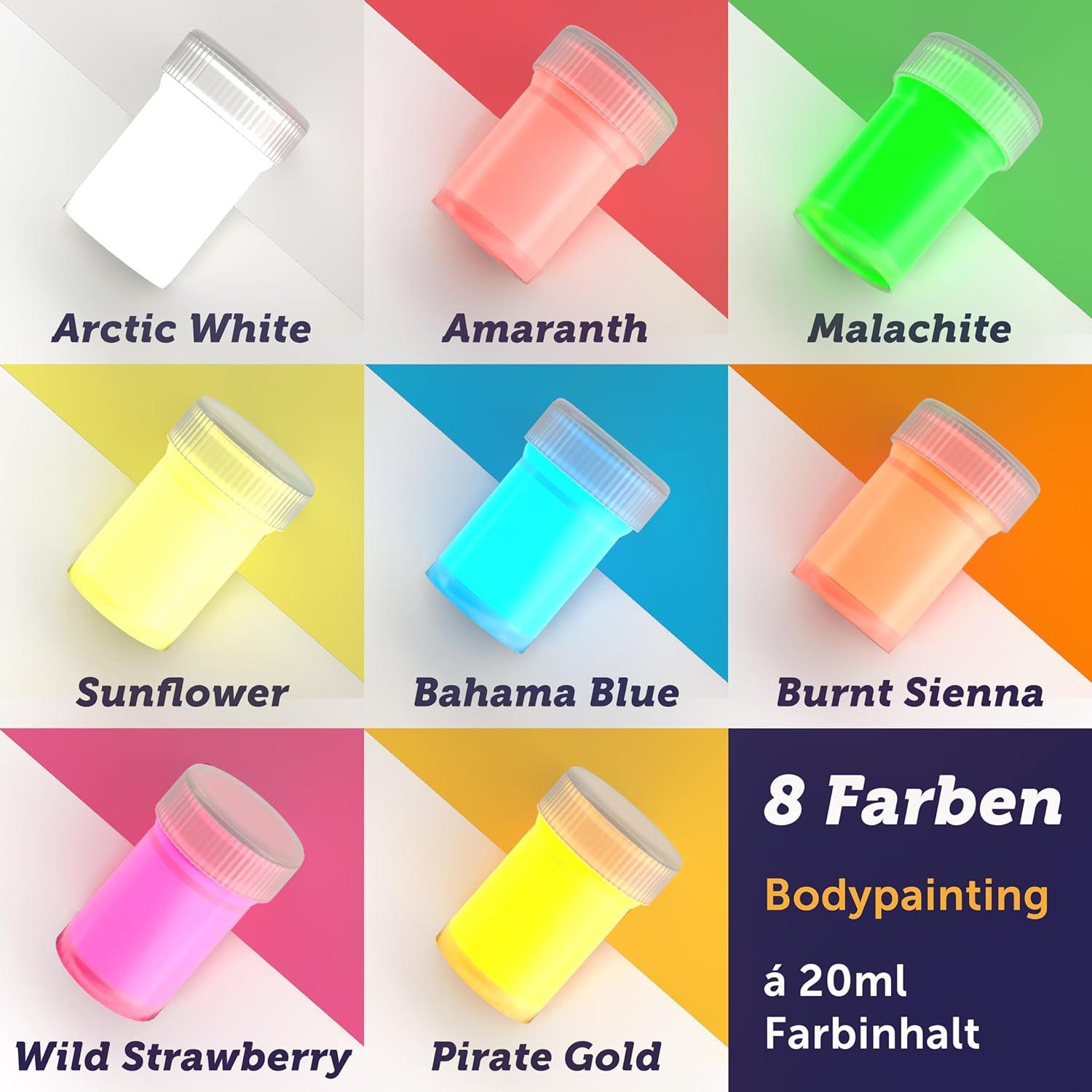 UVibe Body Painting Colors - 8x Neon UV Makeup for Skin & Face - Black ...