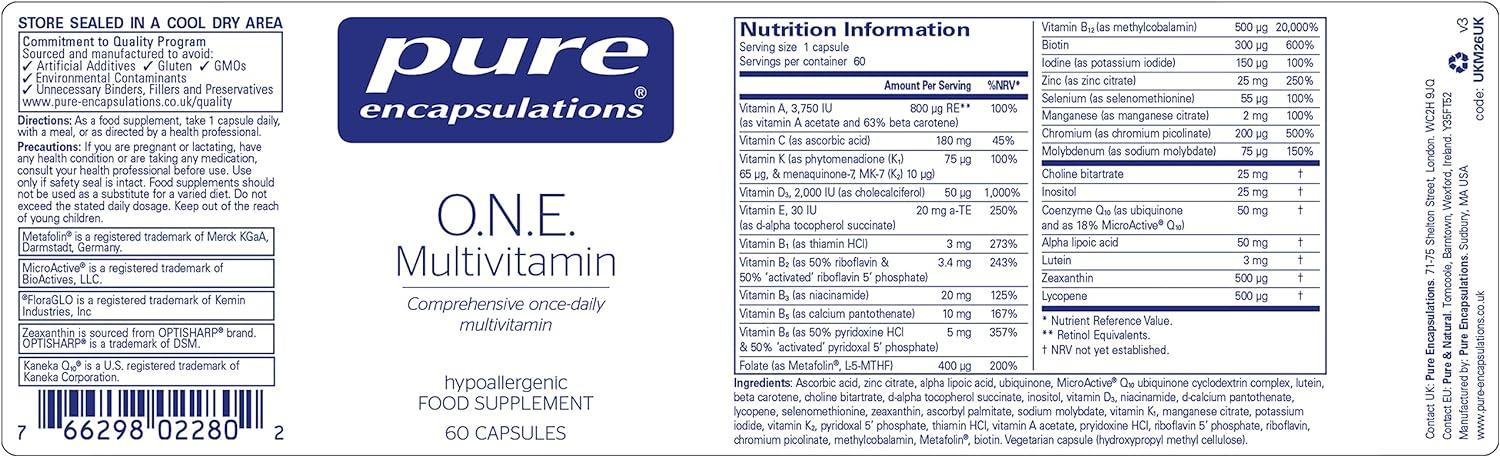 Pure Encapsulations O.N.E. Multivitamin 60 Capsules with Comprehensive ...