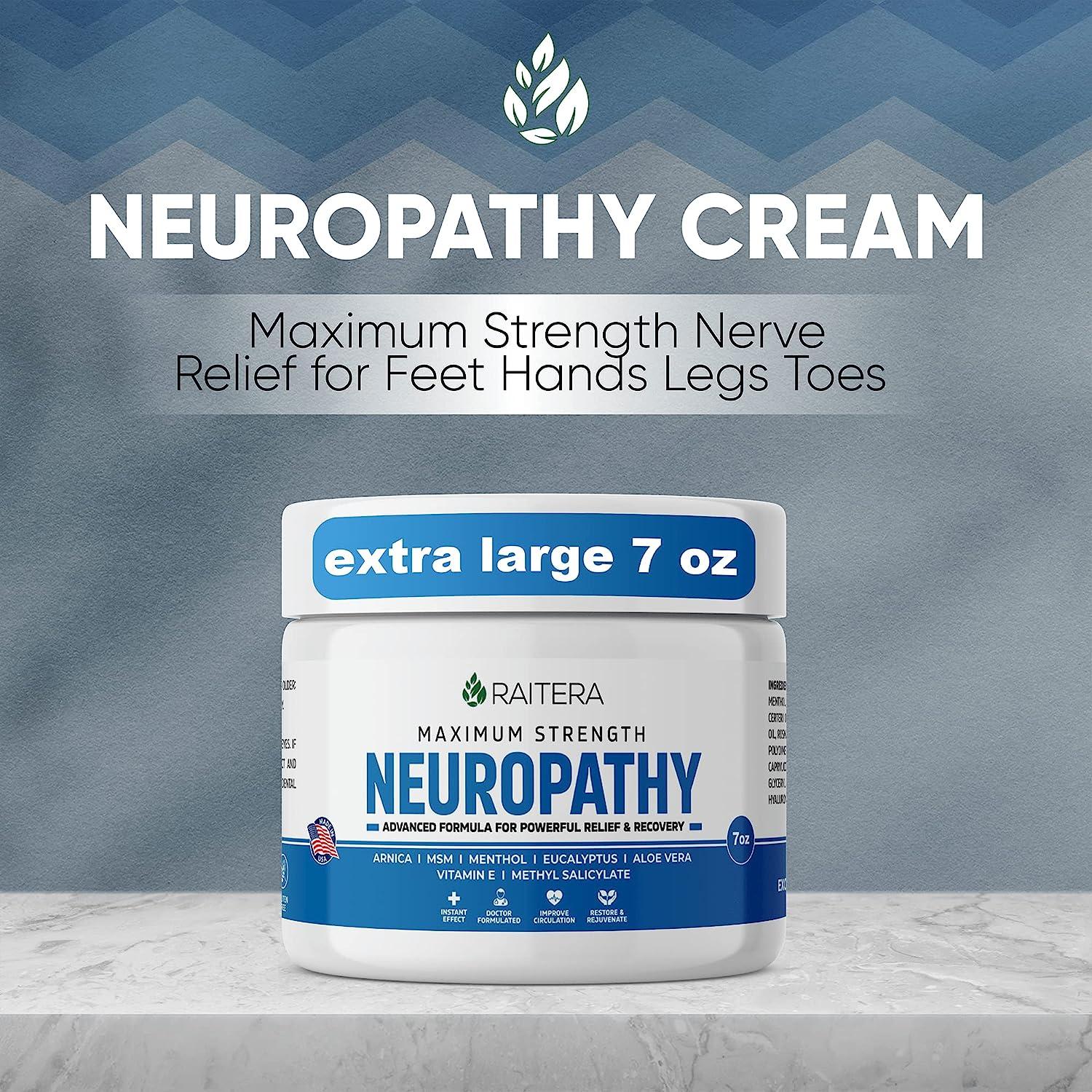 Raitera Neuropathy Relief Cream 7 oz - Maximum Strength Nerve Relief ...