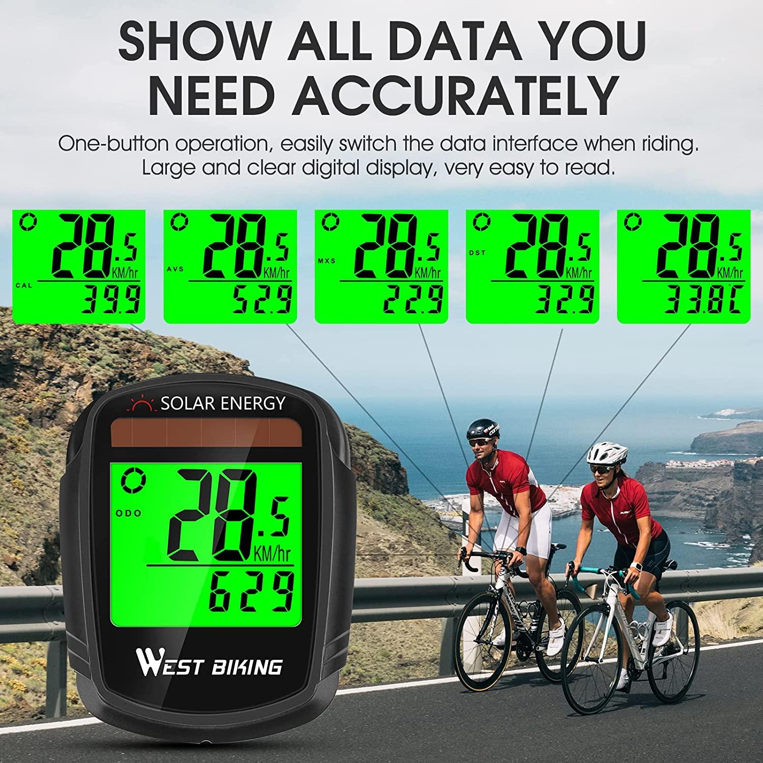 Bike Computer with Solar Energy | Wireless Bicycle Speedometer ...