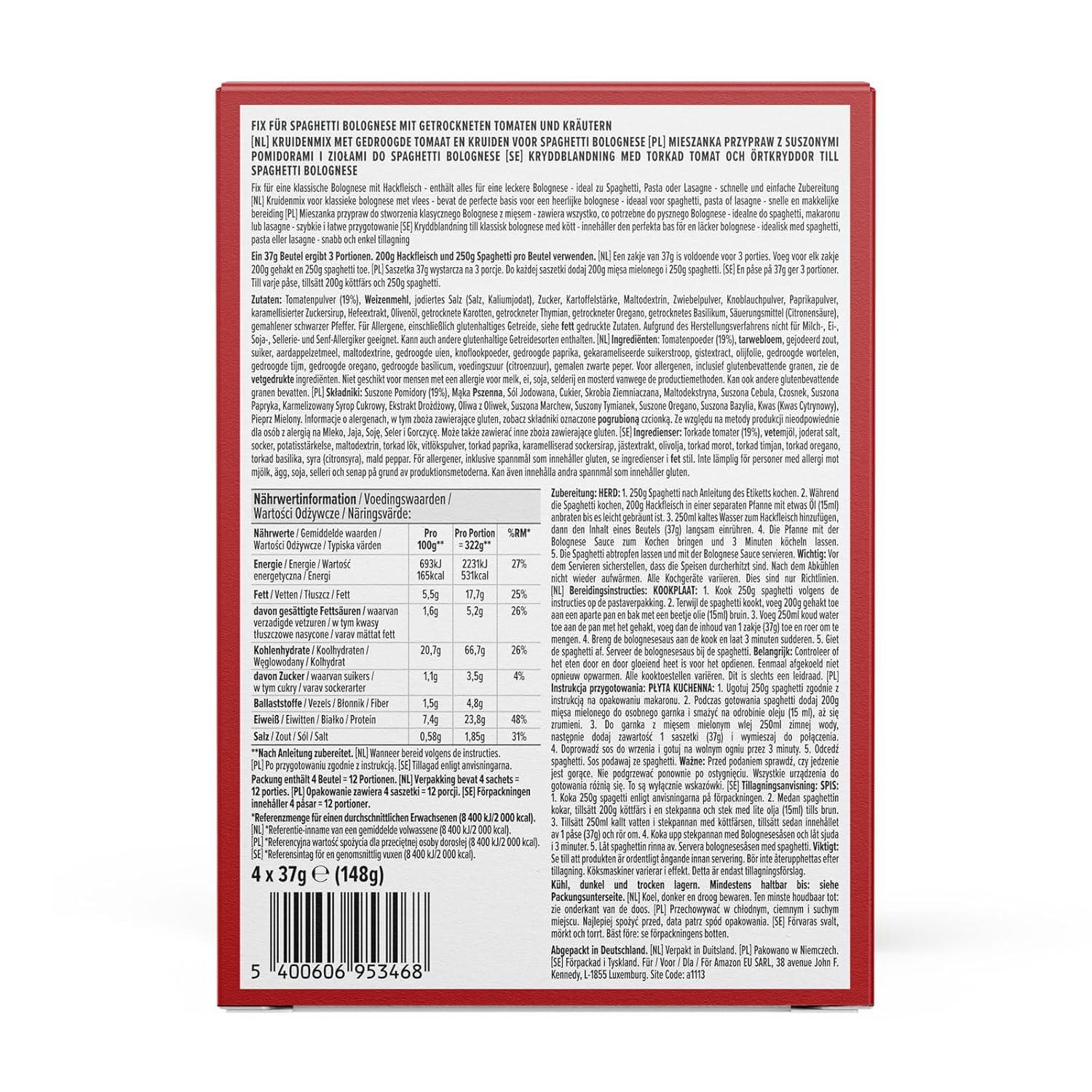Amazon Fix Spaghetti Bolognese 4-Pack - Serves 12 Portions | Easy ...