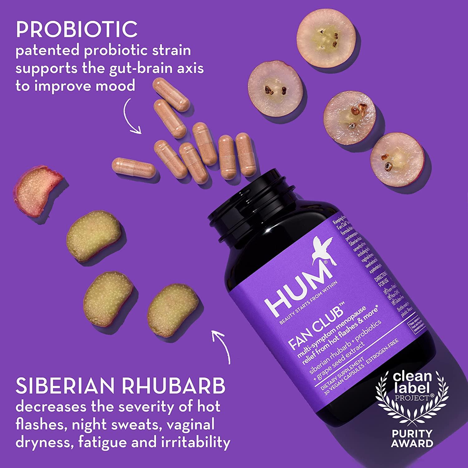 HUM Fan Club Menopause Relief & Mood Probiotic with Siberian Rhubarb ...