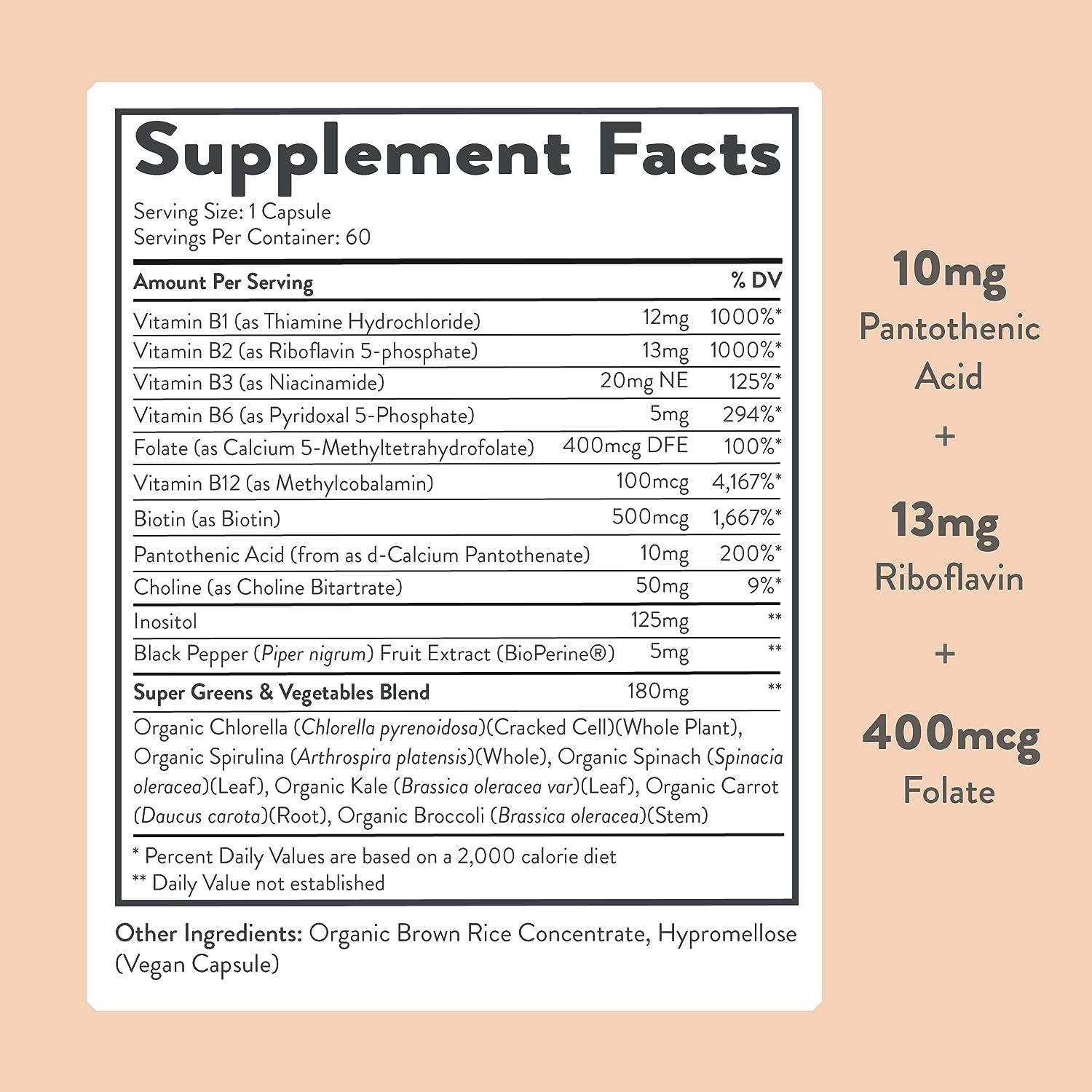 sapling Vegan Vitamin B Complex - Whole Food Blend with Essential B ...