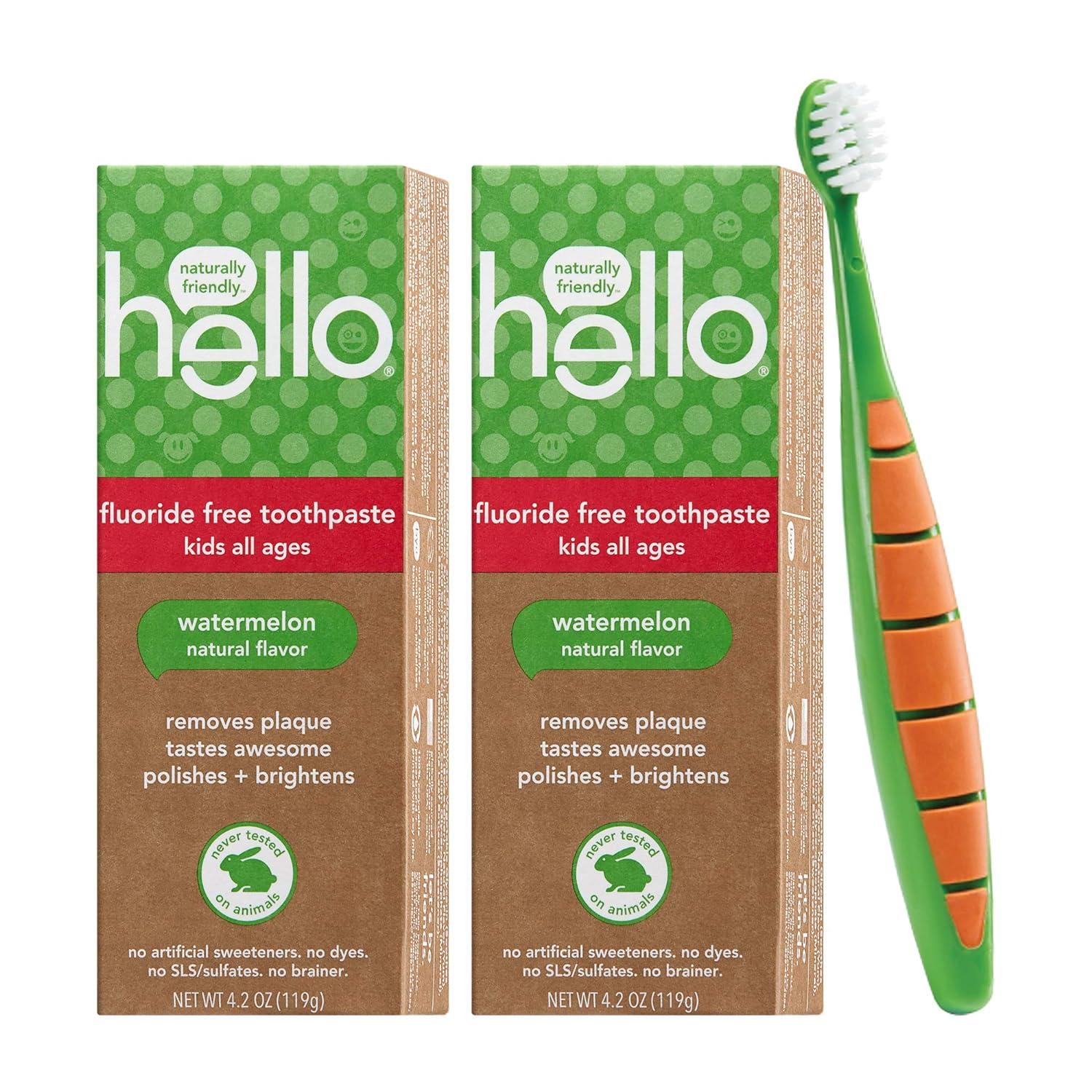 Hello Oral Care Kids Fluoride-Free Toothpaste Twin Pack with BPA-Free ...