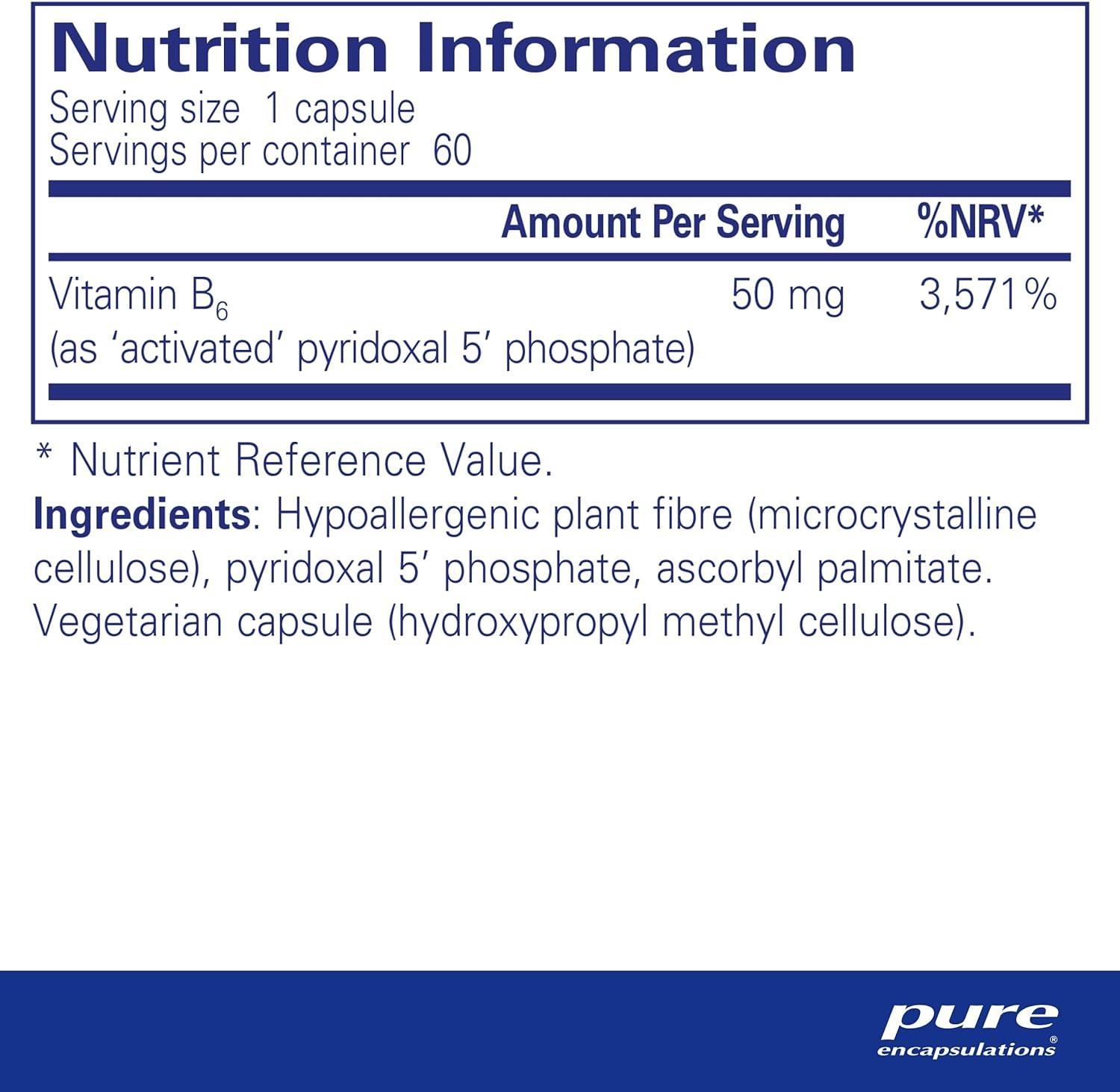 Pure Encapsulations P5P 50 - Activated Vitamin B6 for Tiredness and Fatigue - 60 Capsules | Buy ...