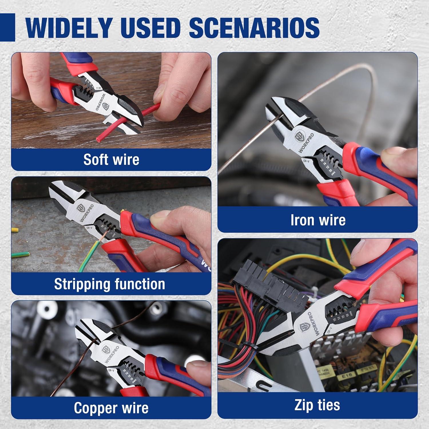 WORKPRO Diagonal Cutting Pliers with Wire Stripper 200mm Heavy Duty Cr ...