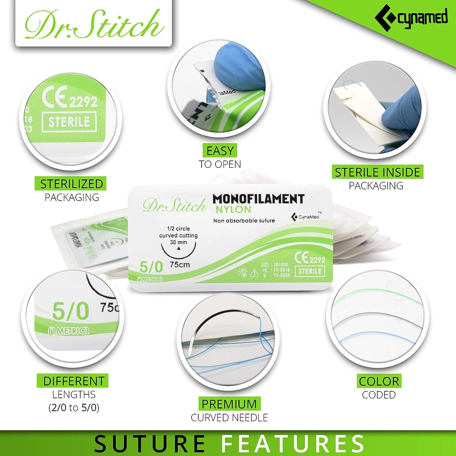Dr. Stitch Suture Thread and Needle (16PK) - Ideal for Practice ...