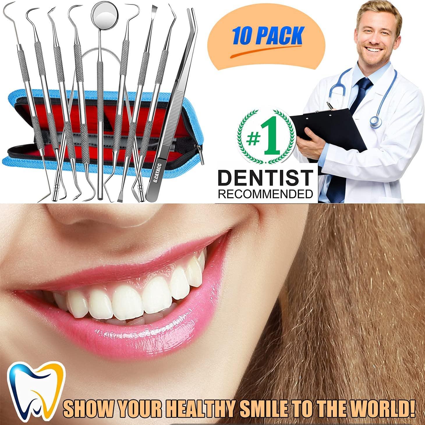 10 Pack Dental Tools Set - Professional Stainless Steel Plaque Remover ...