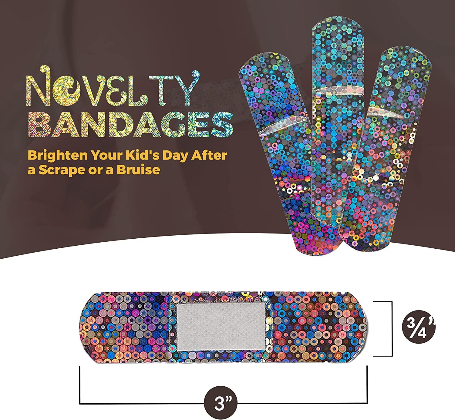 100 Count Glitter Bandages for Kids - Colorful Design, Latex-Free ...