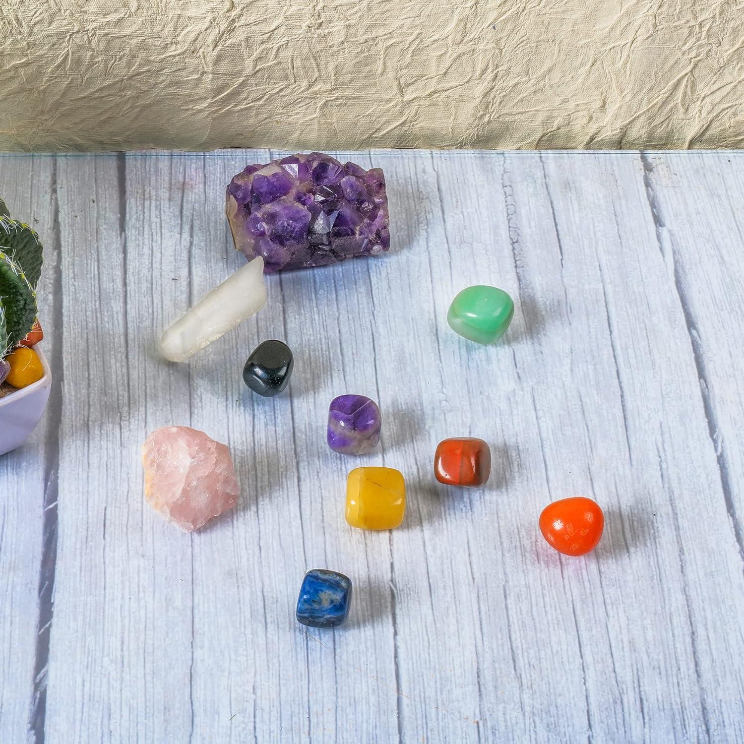 7 Chakra Crystals Set with Rose Quartz, Amethyst Cluster, and Quartz ...