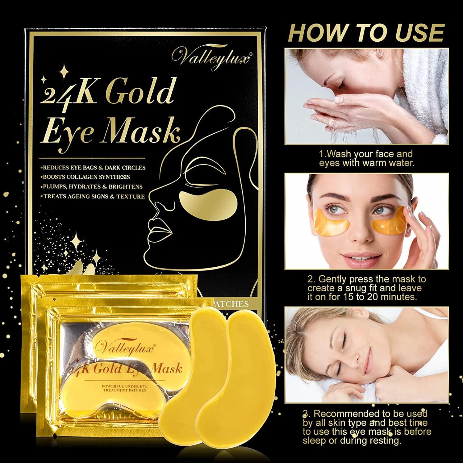 24k Gold Eye Mask 20 PC Gel Pads - Collagen & Hyaluronic Acid Under Eye ...