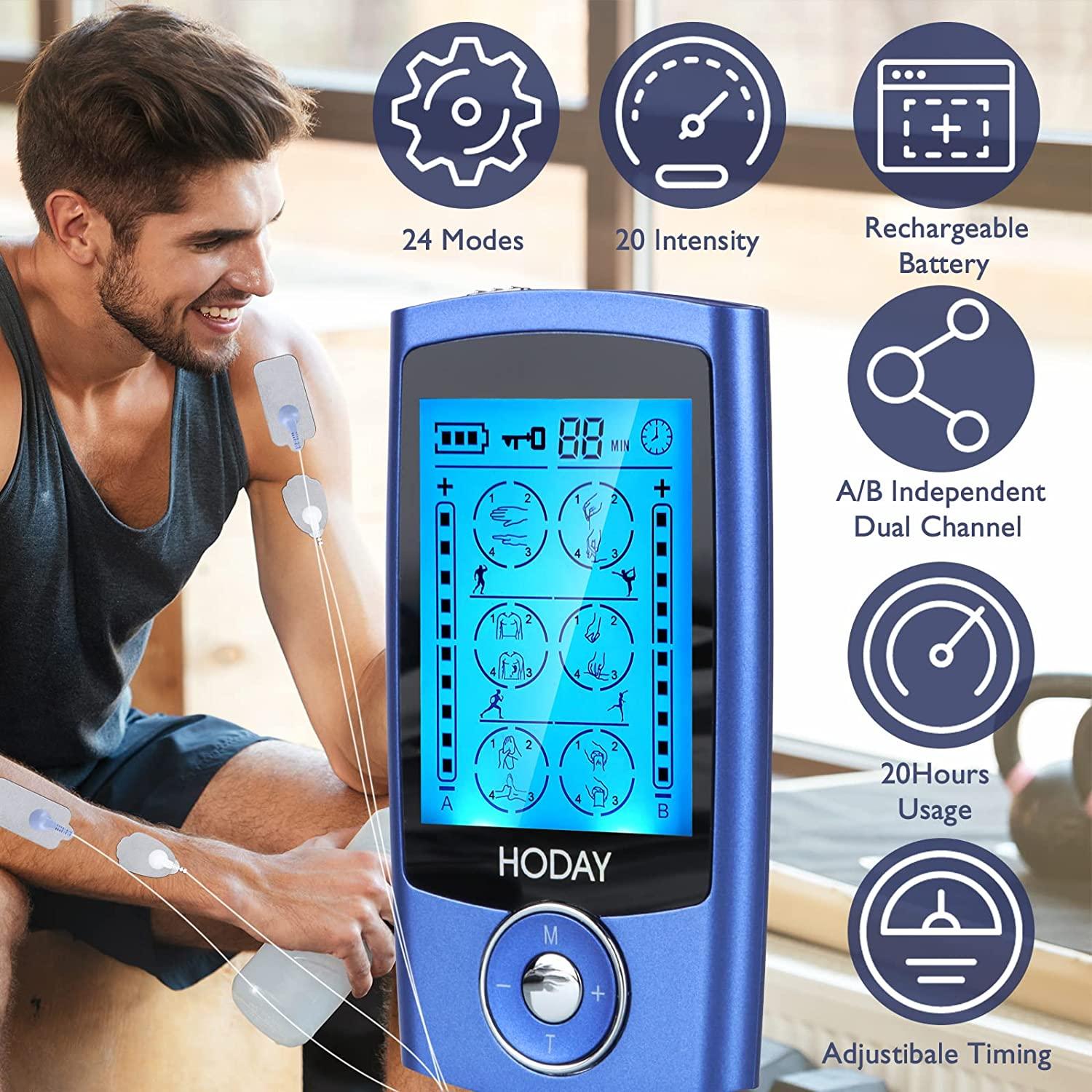 Dual Channel TENS EMS Unit Muscle Stimulator - 24 Modes Pain Relief ...