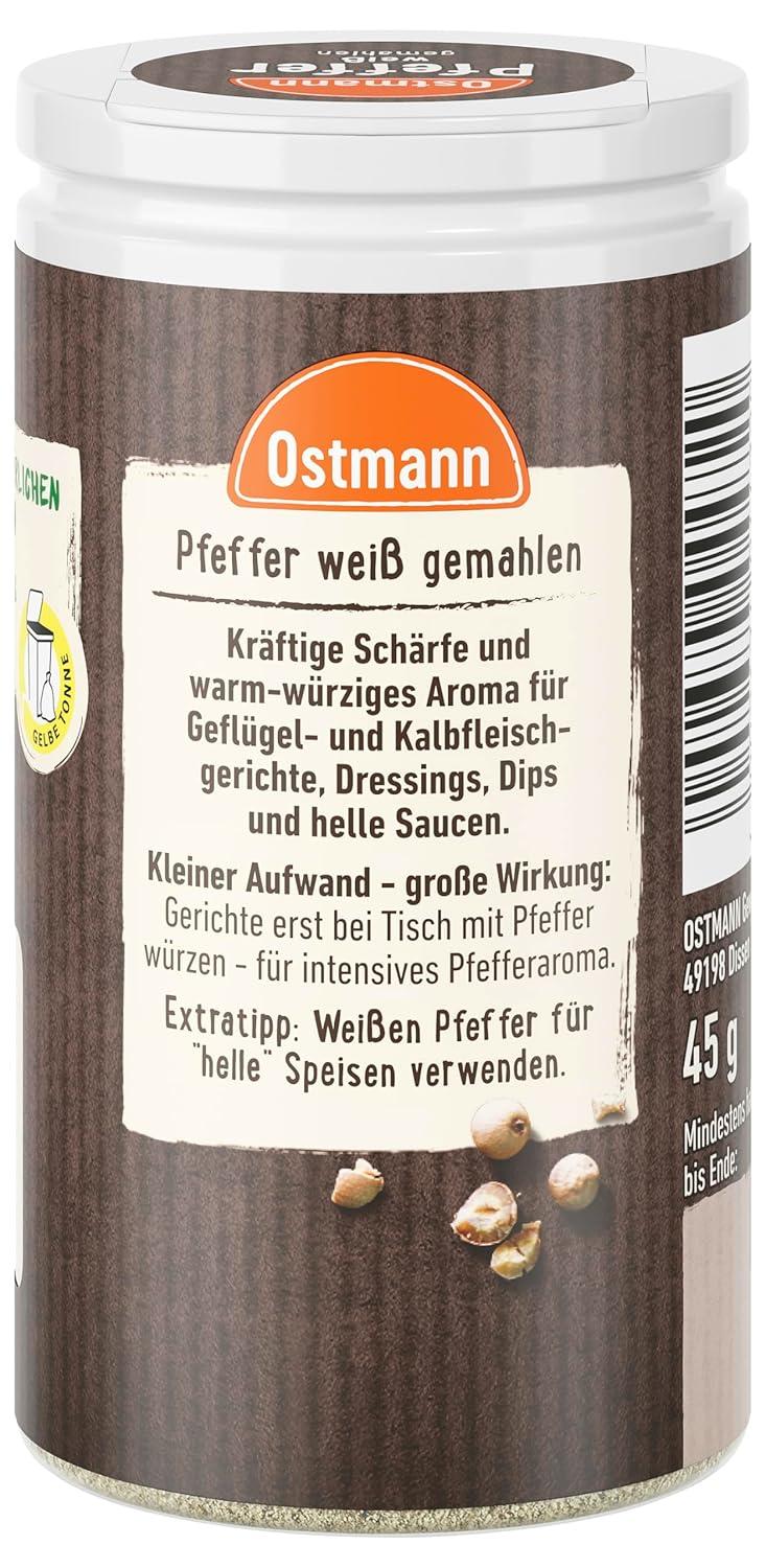Ostmann White Pepper Ground - Pack of 4 (4 x 45g) - Premium Quality ...